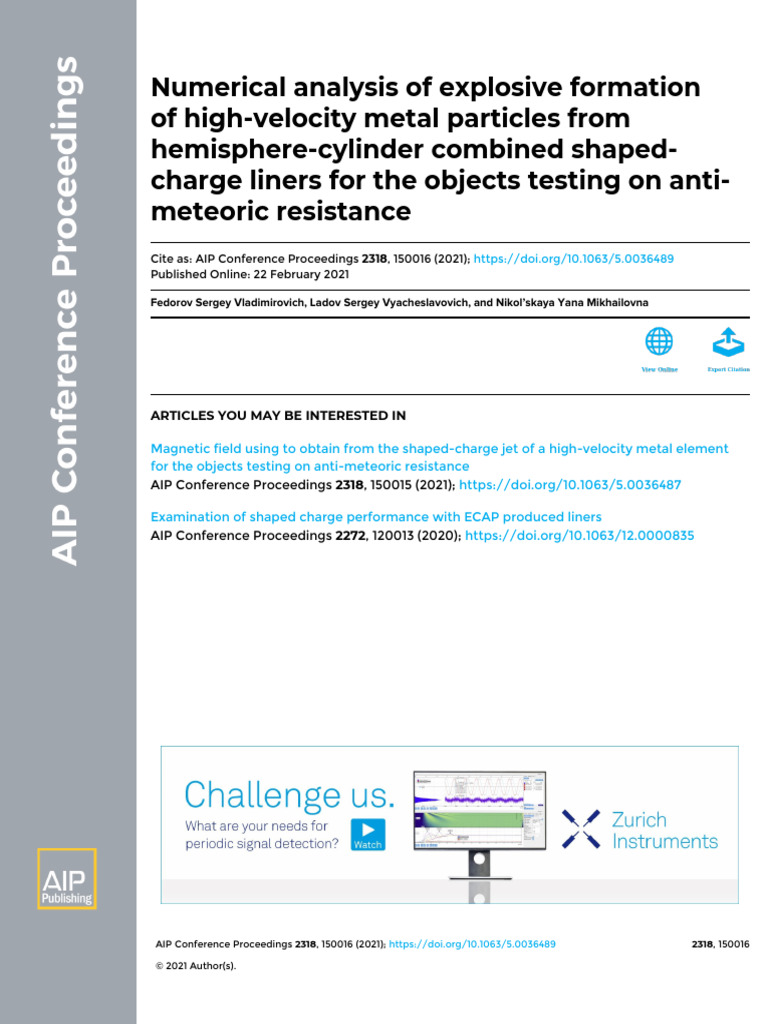 Numerical Analysis of Explosive Formation of High-Velocity Metal Particles From Hemisphere ...