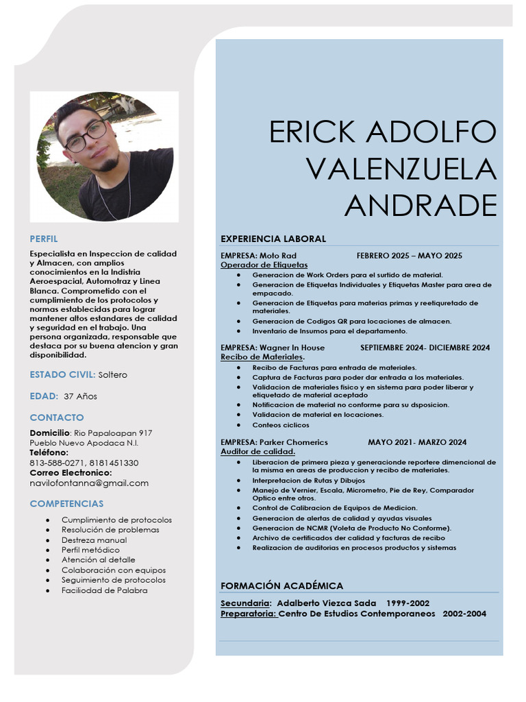 Currículum Erick Valenzuela 2 | PDF