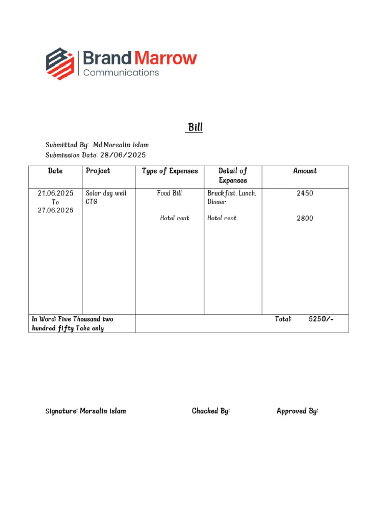 Food Bill Morsalin 21.06.25 t0 27.06.25 | PDF