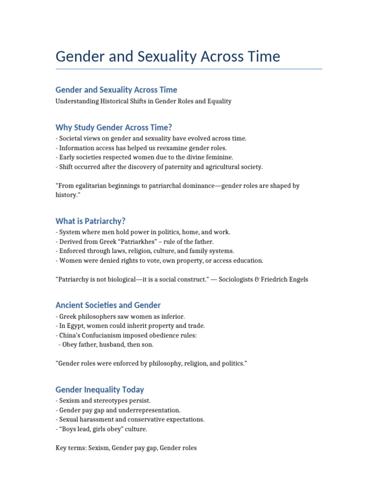 Gender and Sexuality Across Time Document | PDF | Patriarchy | Gender