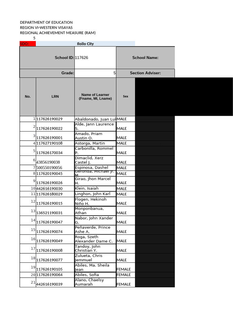 RAM Proficiency Report for Grade 5 | PDF