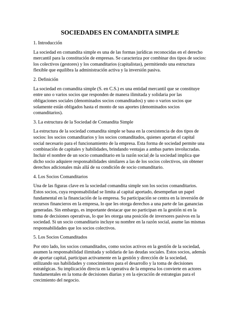 Sociedades en Comandita Simple .. | PDF | Sociedad de responsabilidad limitada | Camaradería