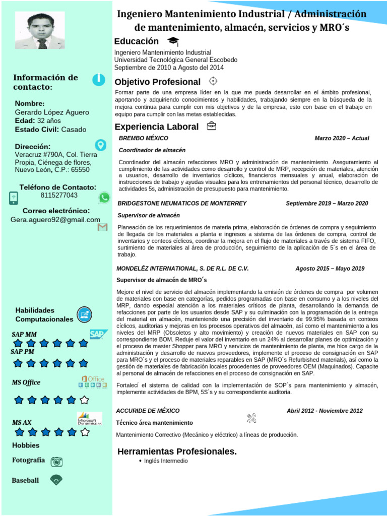 CV-Gerardo-Lopez-Aguero coordinador de inventarios C4 | PDF