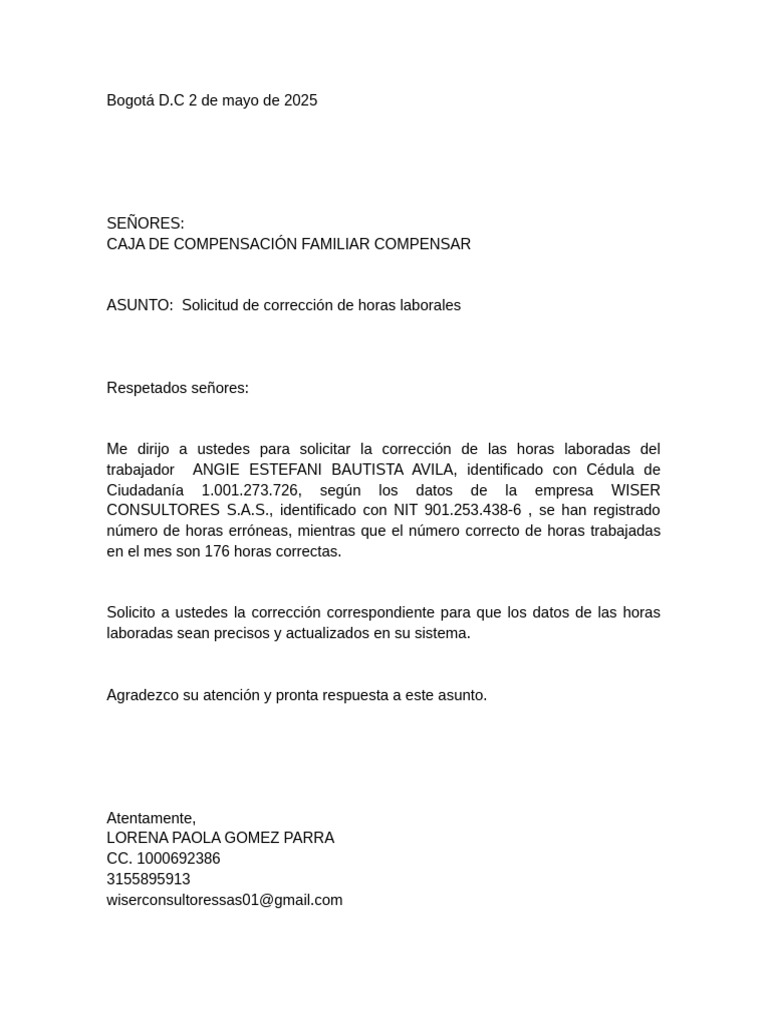 Correcion Horas Laborales Angie Bautista | PDF