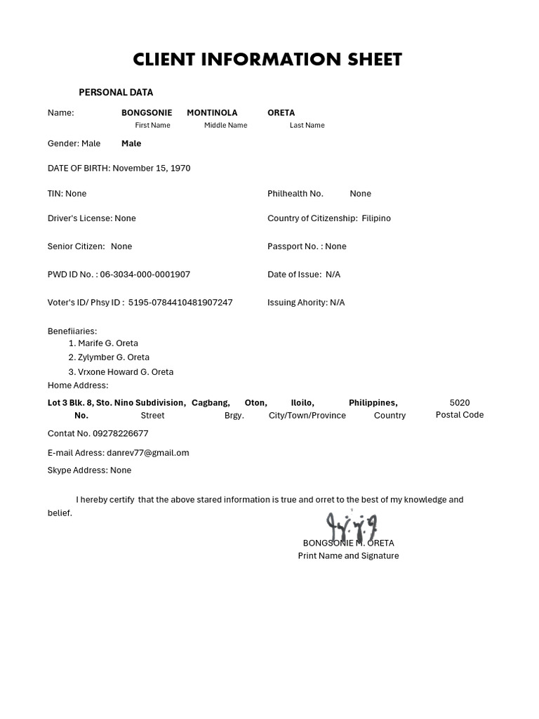 Client Information Sheets (Version 1) | PDF