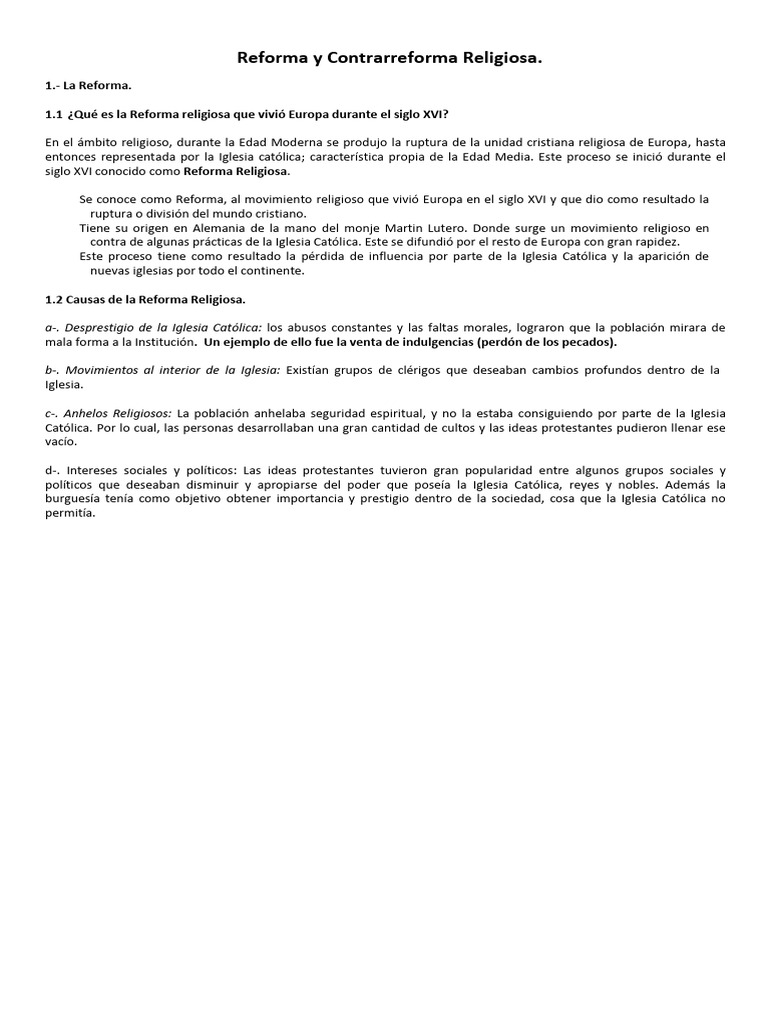 La Reforma y La Contrareforma | PDF | protestantismo | Iglesia Católica