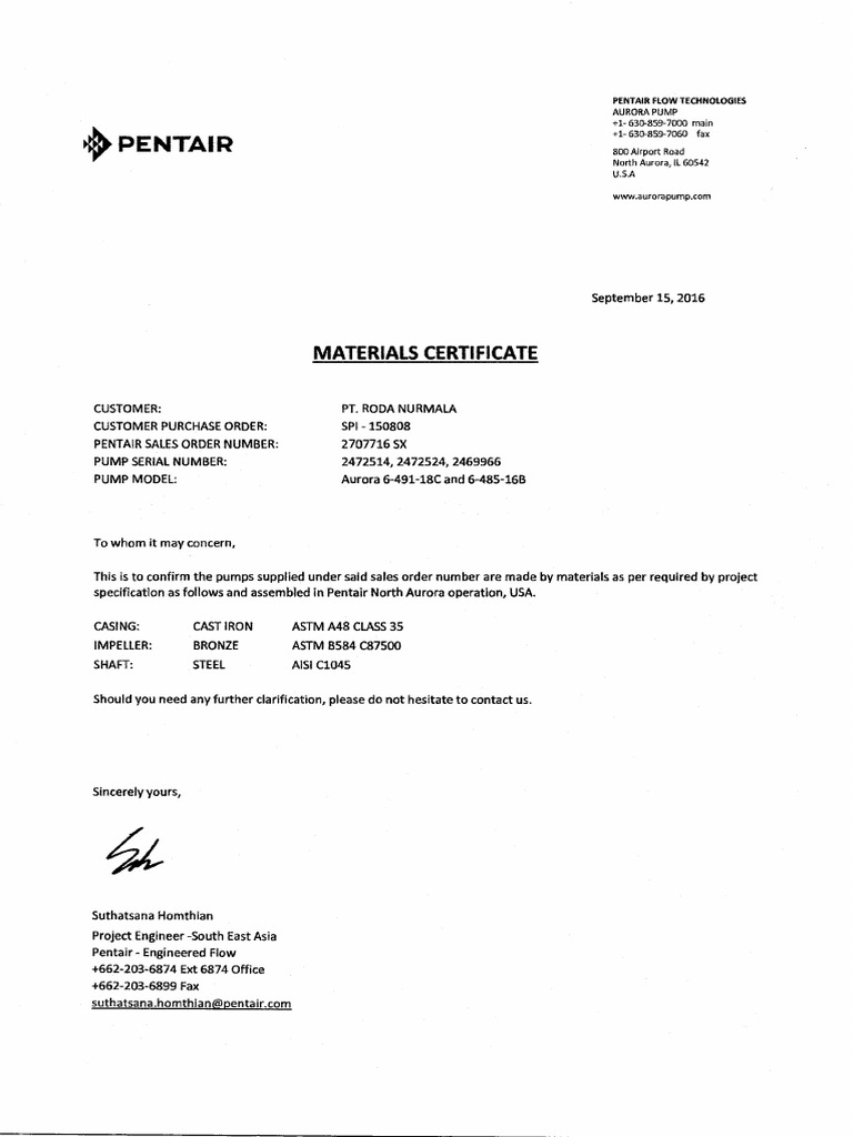 Material Certificate Pdf