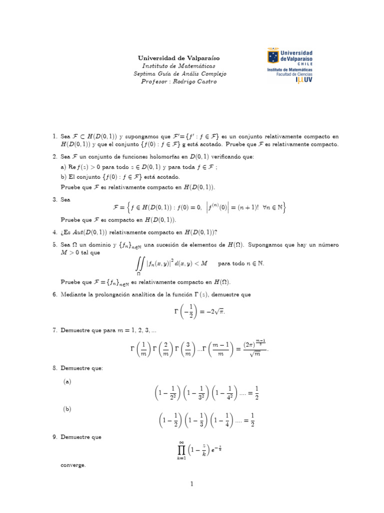Septima Guía de Ejercicios de Variable Compleja | PDF | Análisis matemático | Funciones y mapeos