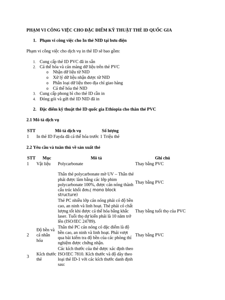 PVC NID Specification Checklist V1 - VIE | PDF