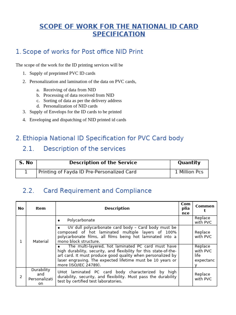 PVC NID Specification Checklist V1 | PDF | Barcode