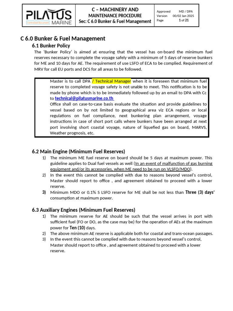Bunker & Fuel Management Procedures | PDF | Fuel Oil