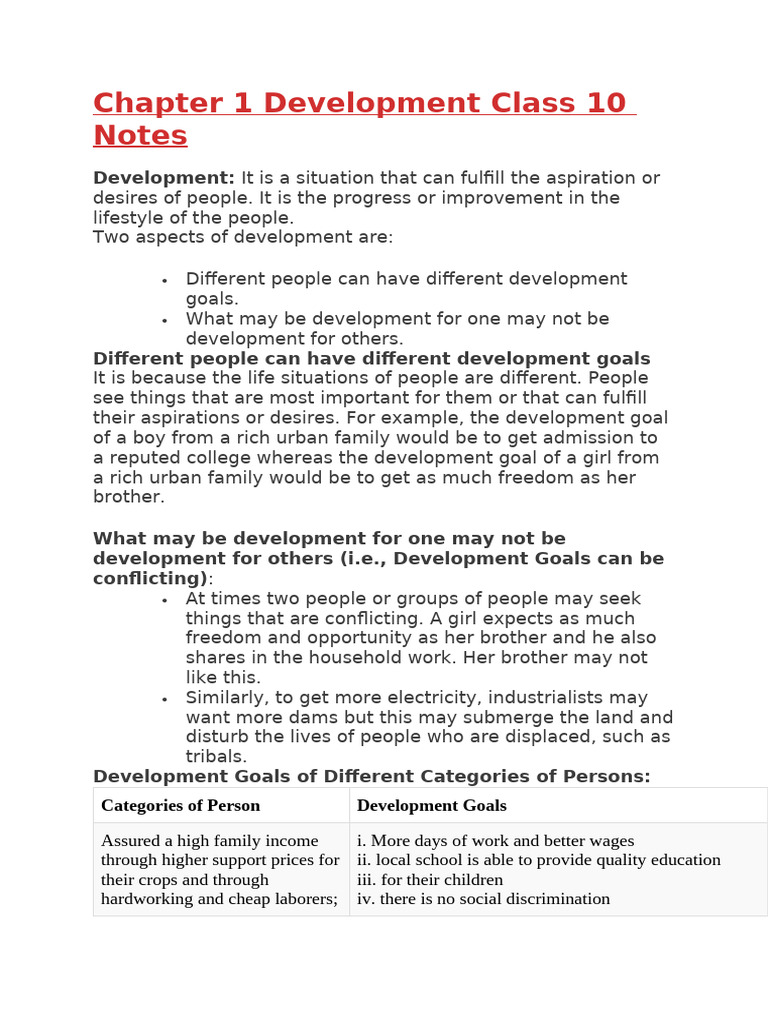 Chapter 1 Development Class 10 Notes | PDF | Human Development Index ...