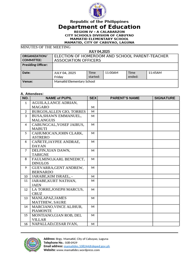 Attendance Minutes July 042025 | PDF
