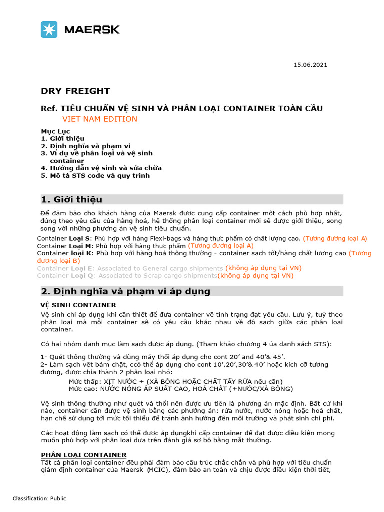 Gen2101 Dry Freight Global Clean and Container Grades Standard r20210318 - Vie | PDF