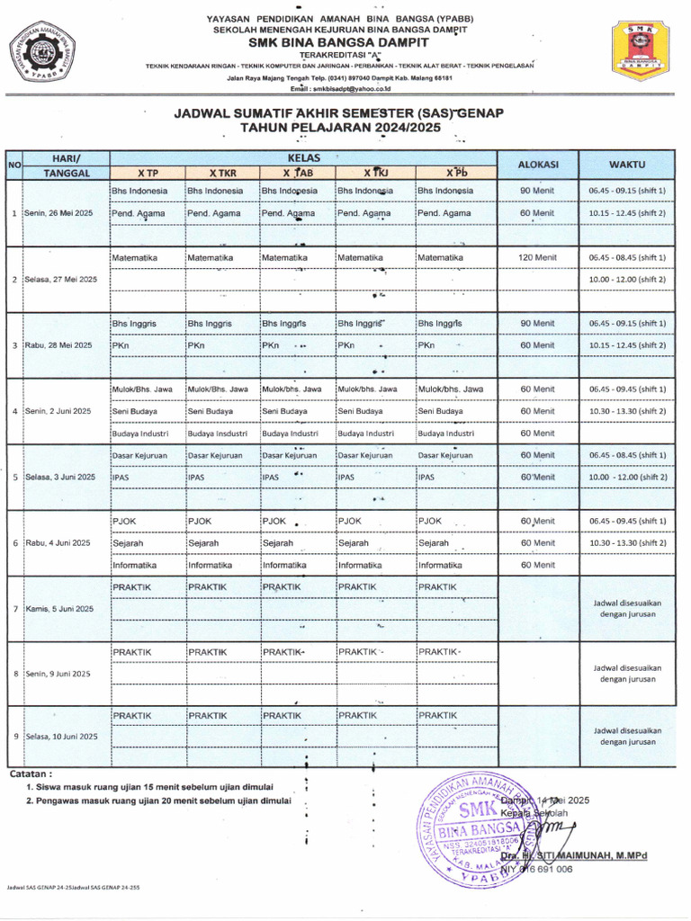 Jadwal Sas Genap 24-25 | PDF