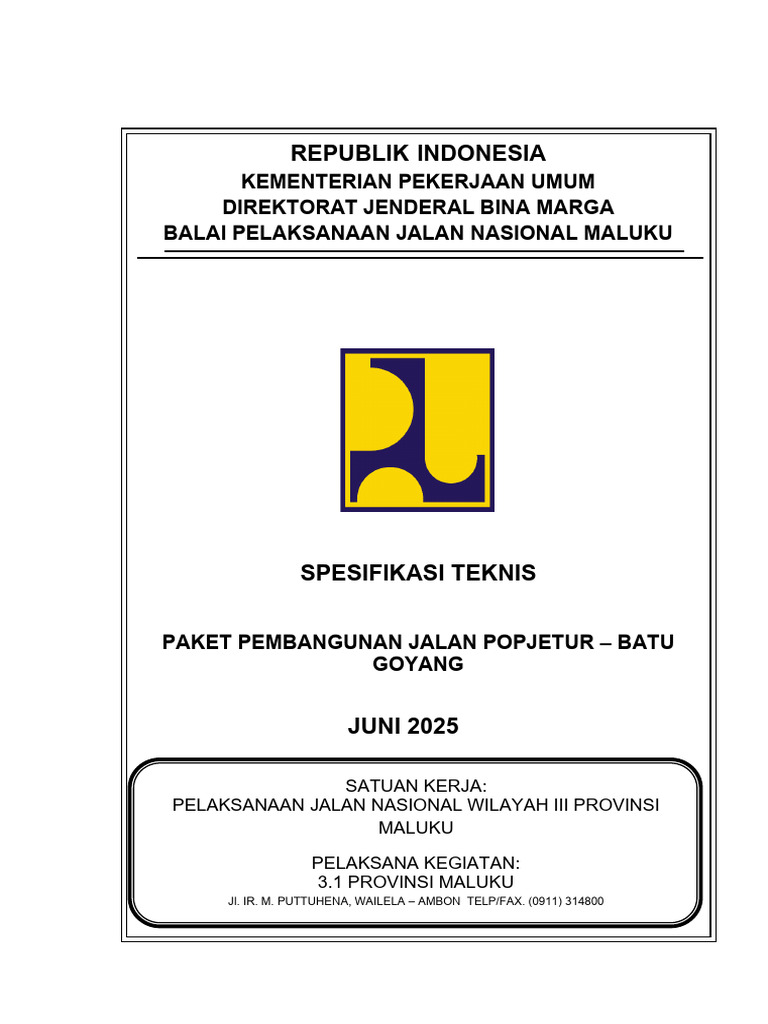 Spesifikasi Pembangunan Jalan Batu Goyang | PDF