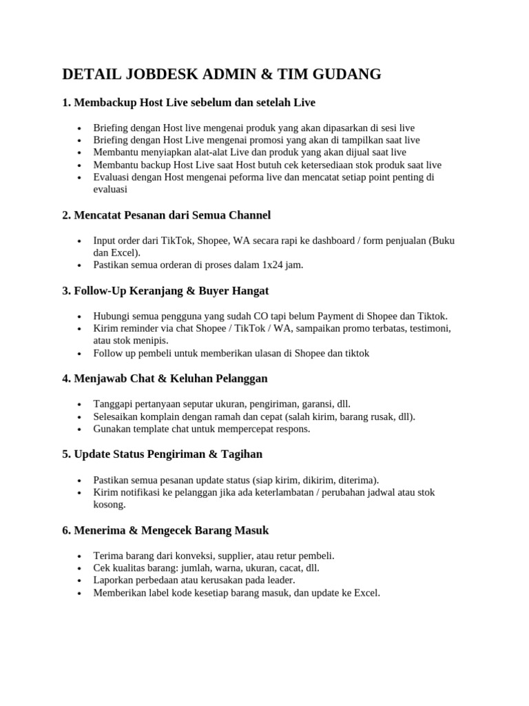 Jobdesk Admin dan Tim Gudang Efisien | PDF