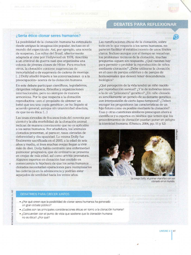 Lectura Etica Clonar Humanos 4to Abcde | PDF
