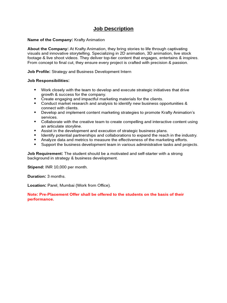 Krafty Animation Job Description | PDF