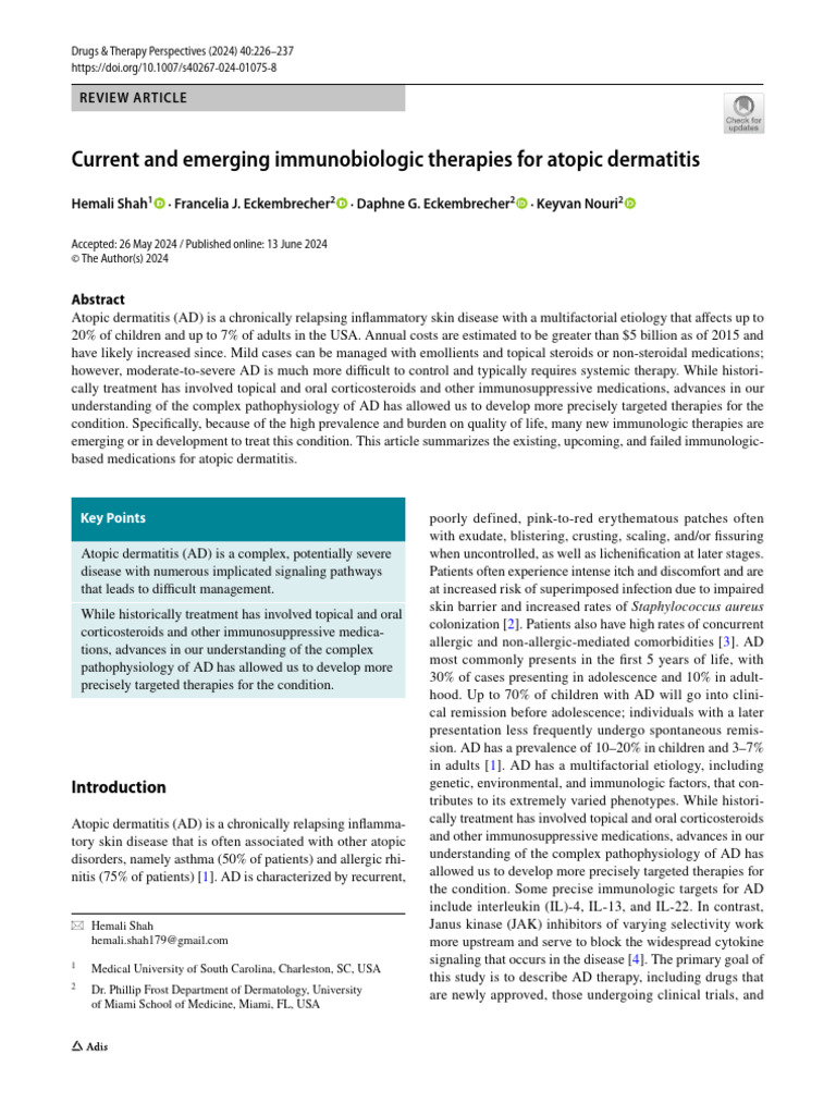 Current and Emerging Immunobiologic Therapies For Atopic Dermatitis ...