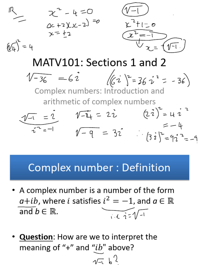 Complex Numbers - Sections 1.1 and 1.2 Complete INKED Slides | PDF ...