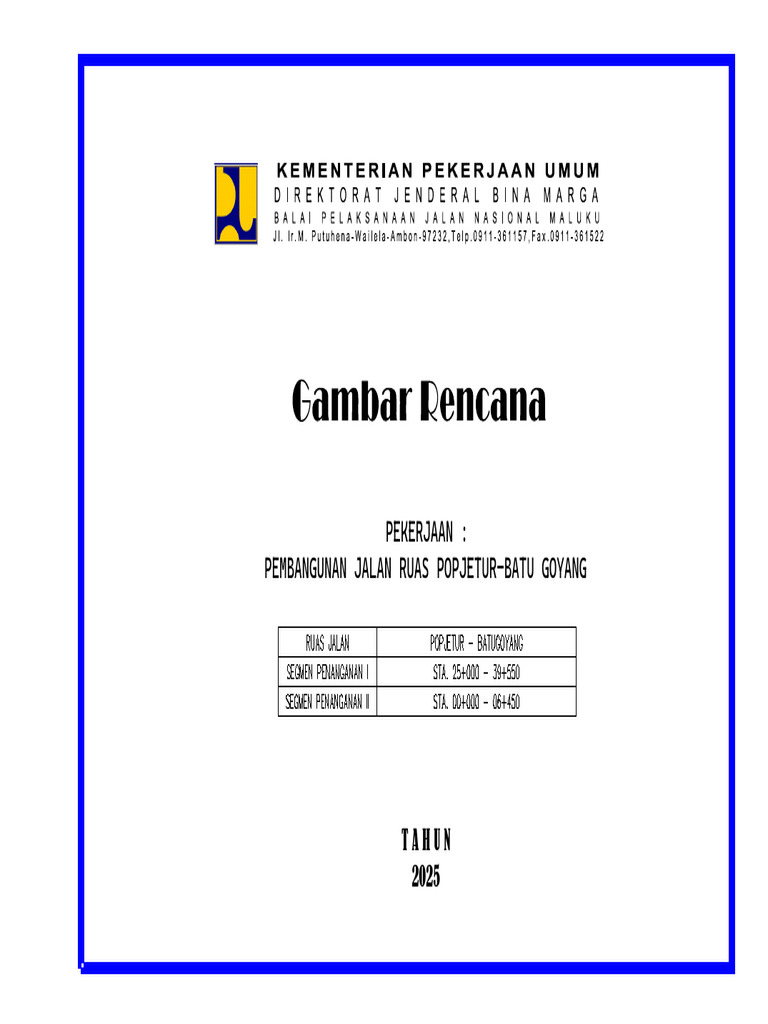 Gambar Desain Pembangunan Jalan Ruas Popjetur - Batu Goyang | PDF