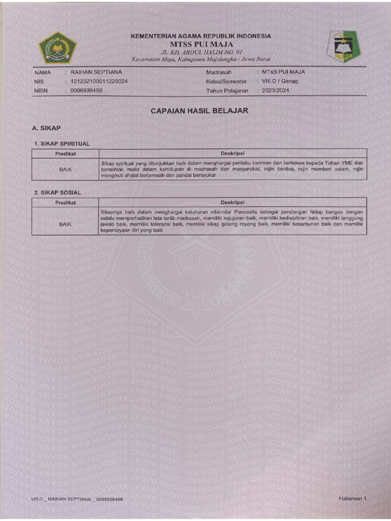 Raport Sem 4 Raihan | PDF