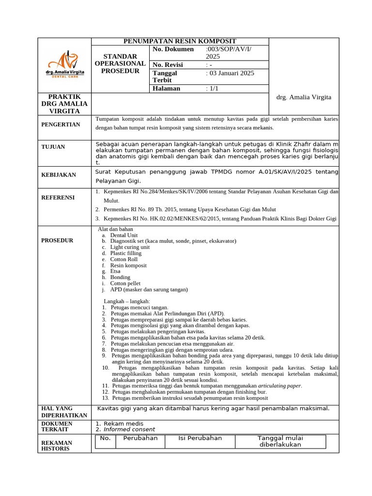 SOP Penumpatan Resin Komposit | PDF