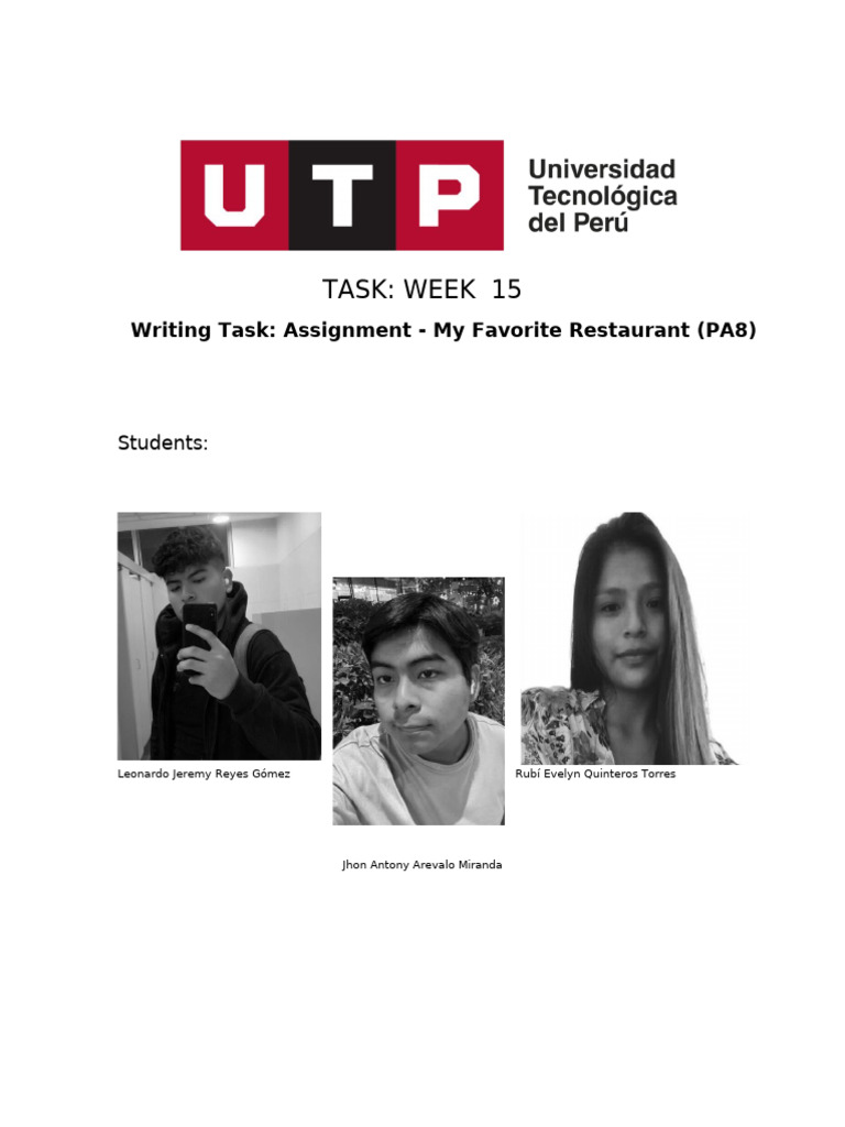 Week 15 - Writing Task Assignment - My Favorite Restaurant (PA8) | PDF