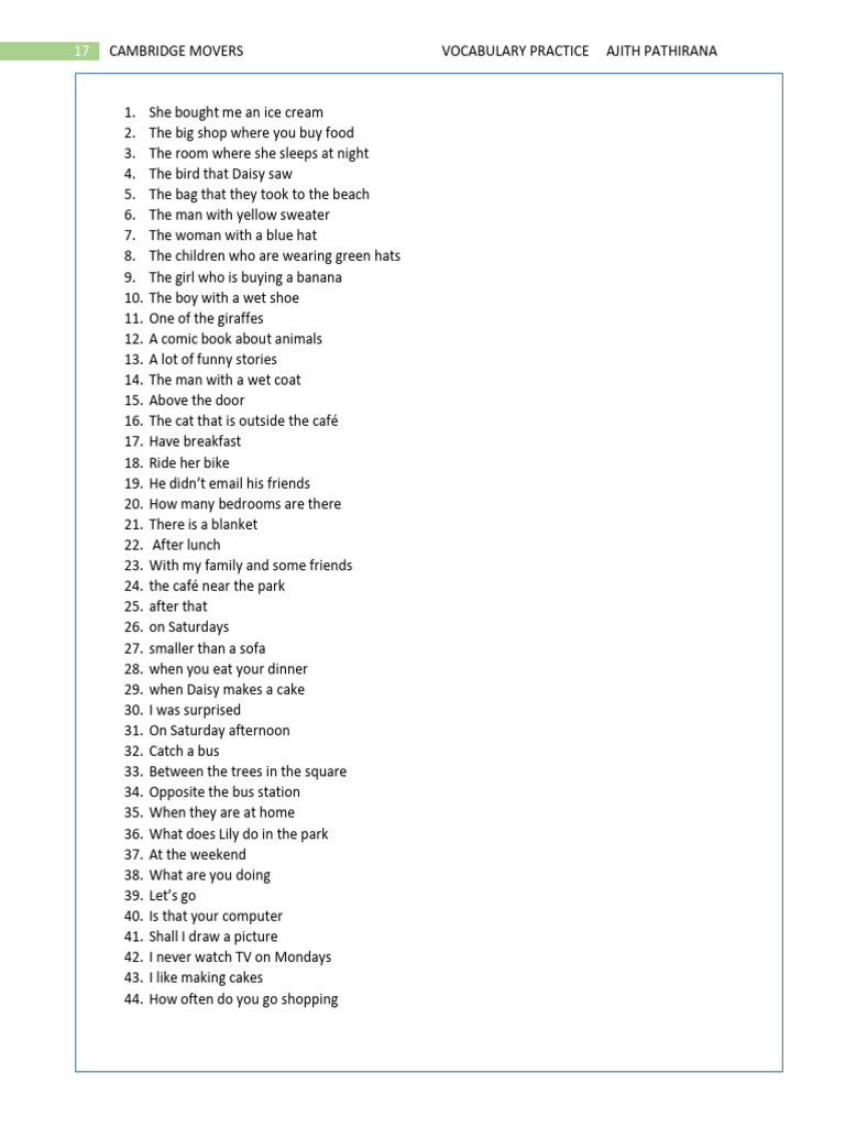 Vocabulary Practice for Beginners | PDF