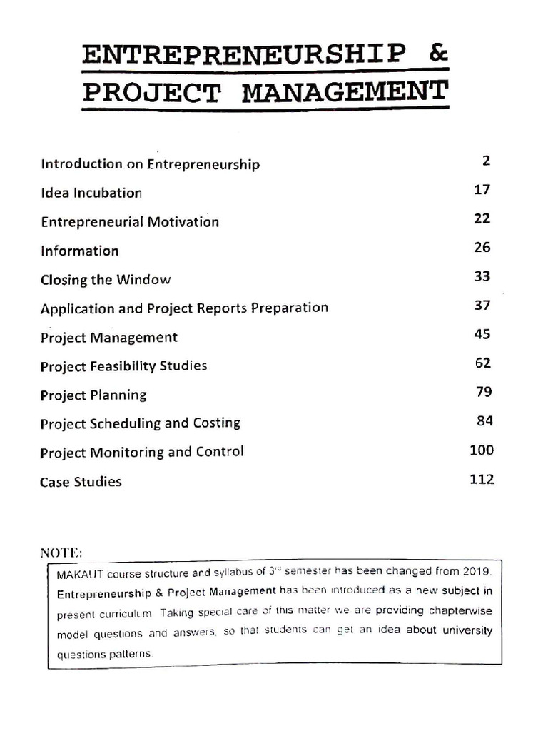 Entrepreneurship and Project Management Guide | PDF | Entrepreneurship ...
