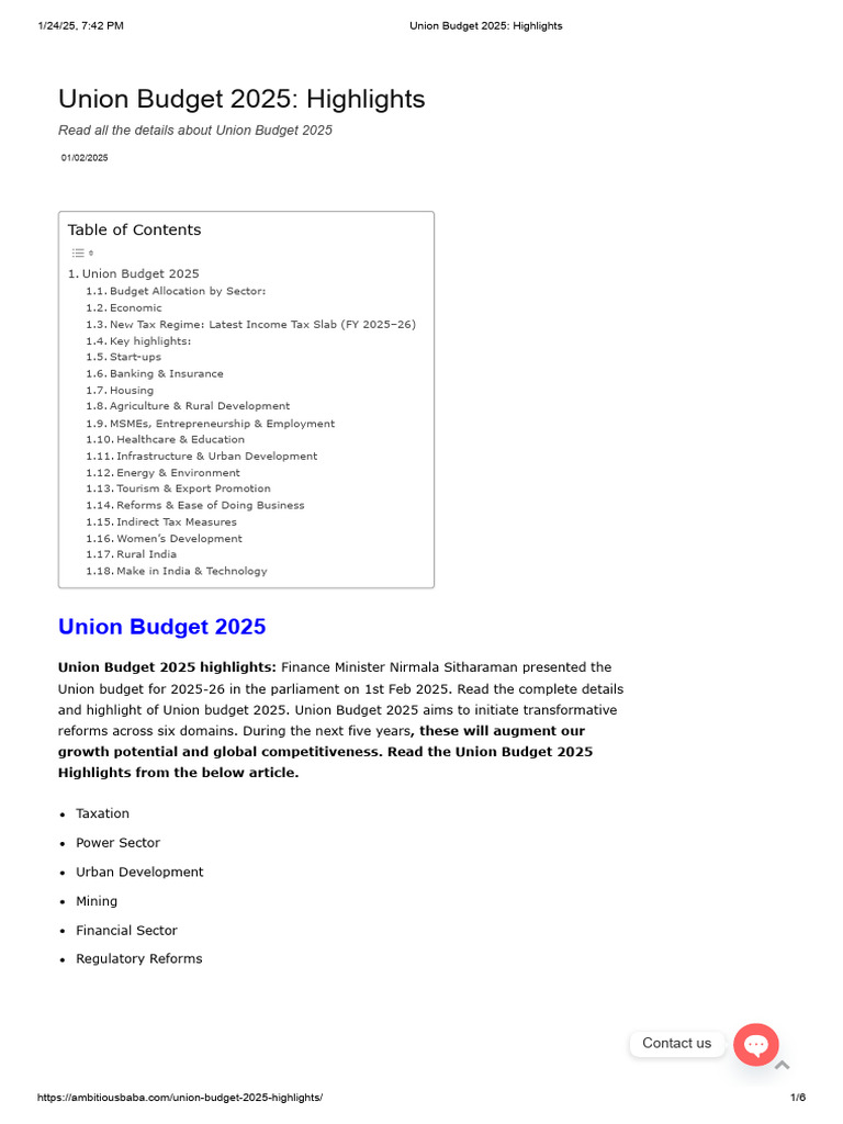 Union Budget 2025 Key Highlights | PDF | Taxes | Economies