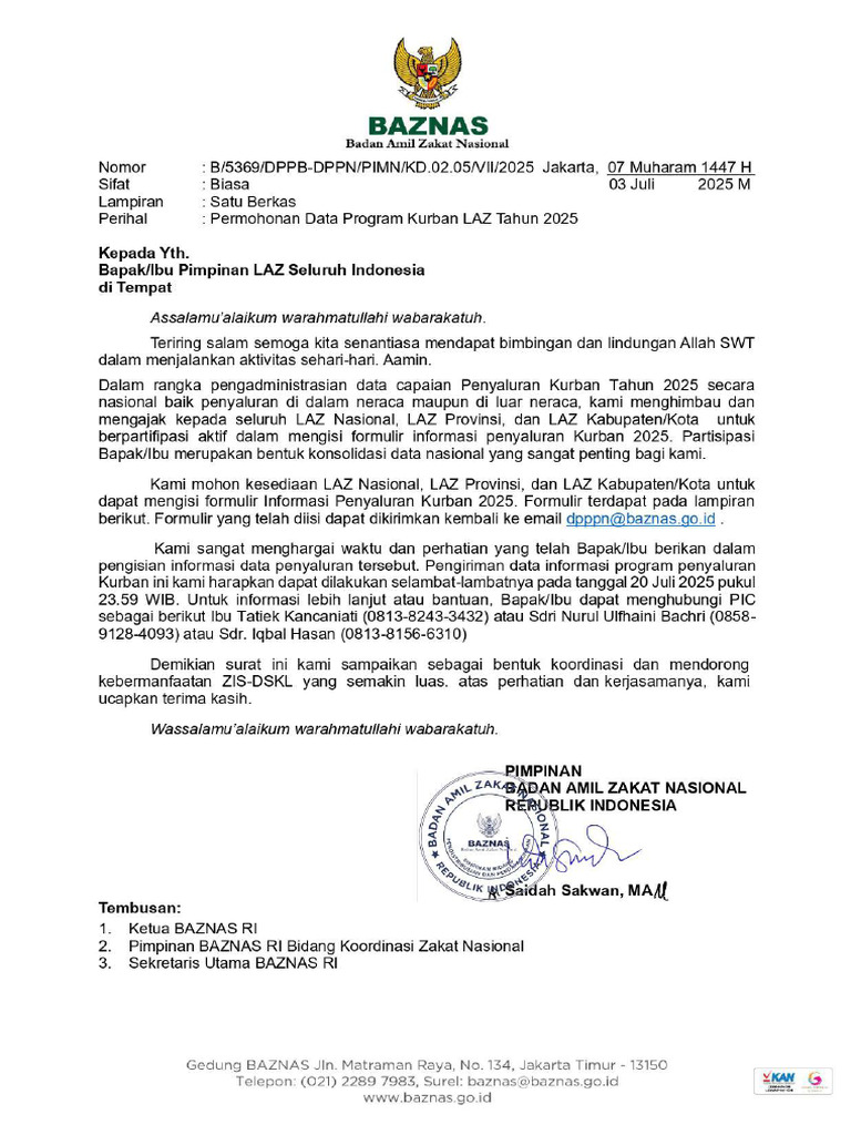 5369-PIMN-SSA-Permohonan Data Program Kurban LAZ Tahun 2025 | PDF