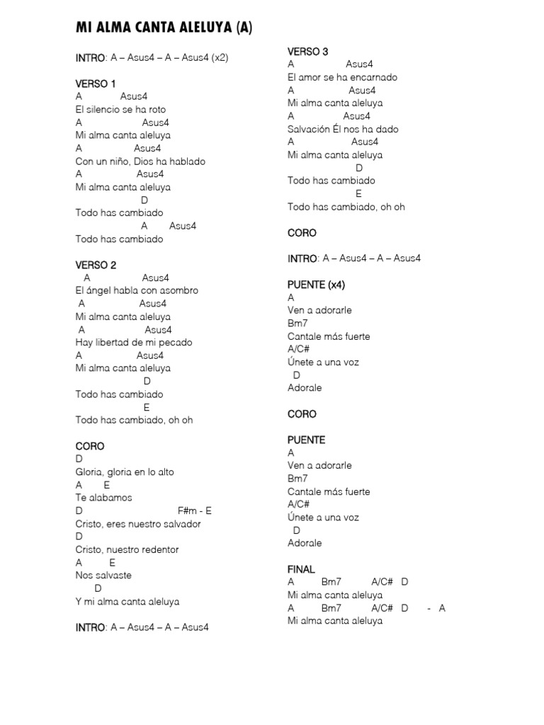 Mi Alma Canta Aleluya - Bethel - (A) - Letra y Acordes | PDF | Cristo ...