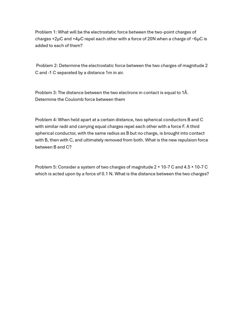 Coulombs Law Practice Problems | PDF