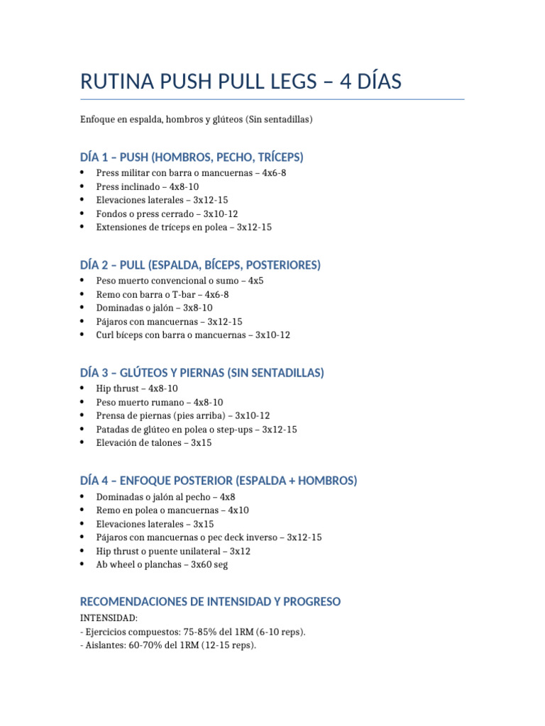 Rutina PPL 4dias Bitacora | PDF