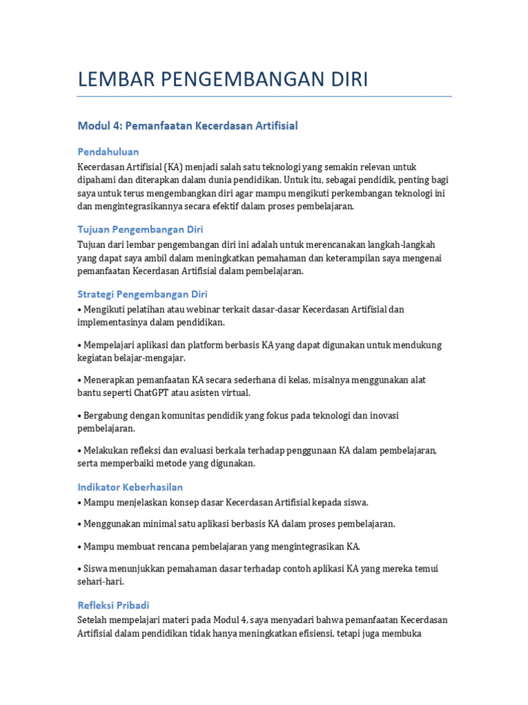 Lembar Pengembangan Diri Modul 4 KA | PDF