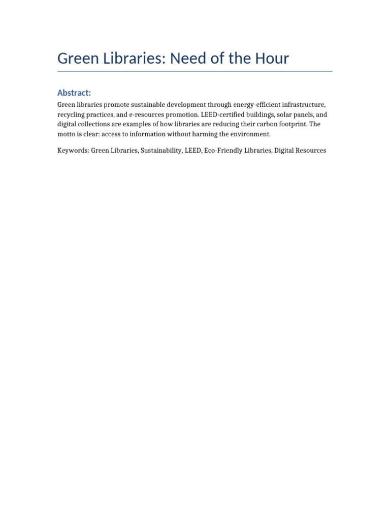 Green Libraries for Sustainable Development | PDF