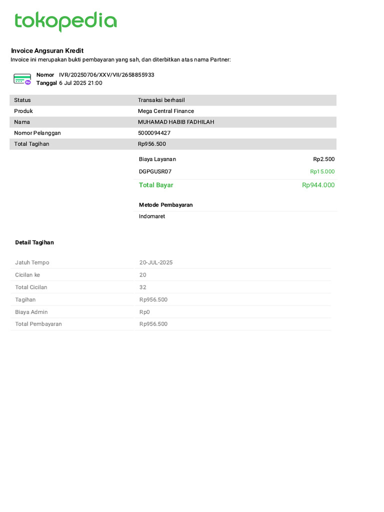 Invoice MCF - Muh Habib Fadhilah - C. 20 | PDF