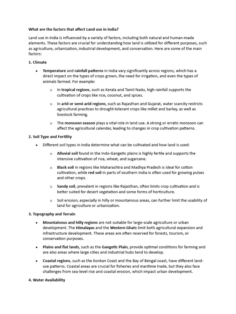 Factors Influencing Land Use in India | PDF | Agriculture | Soil