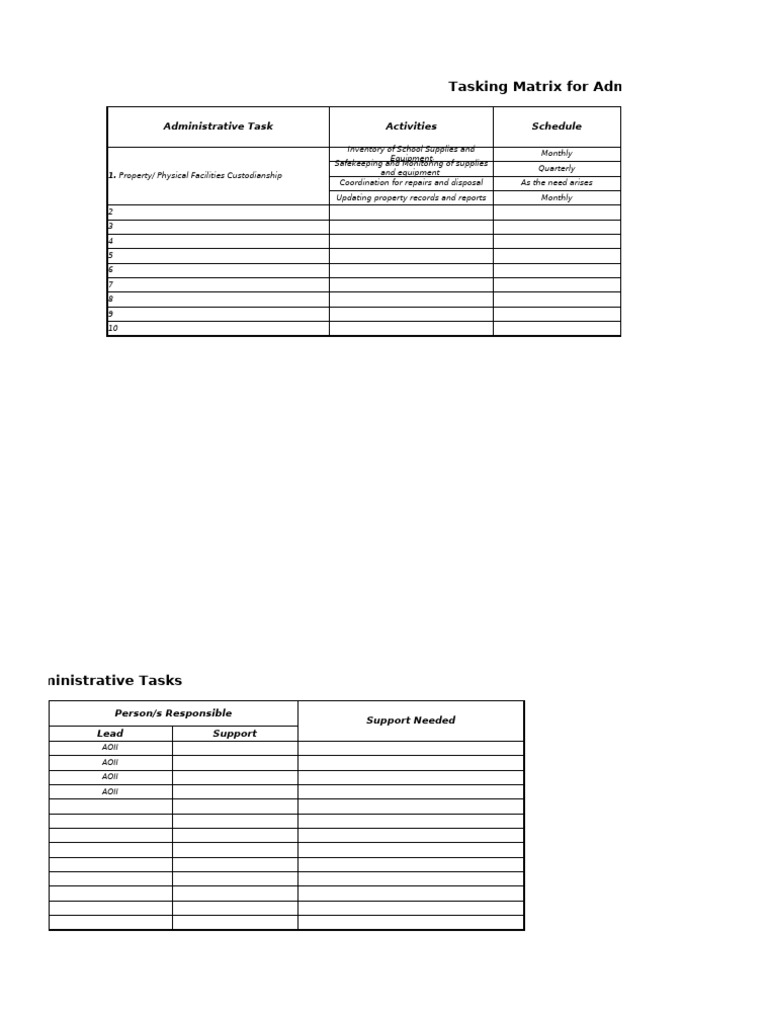 [01] Tasking Matrix for Administrative Tasks | PDF