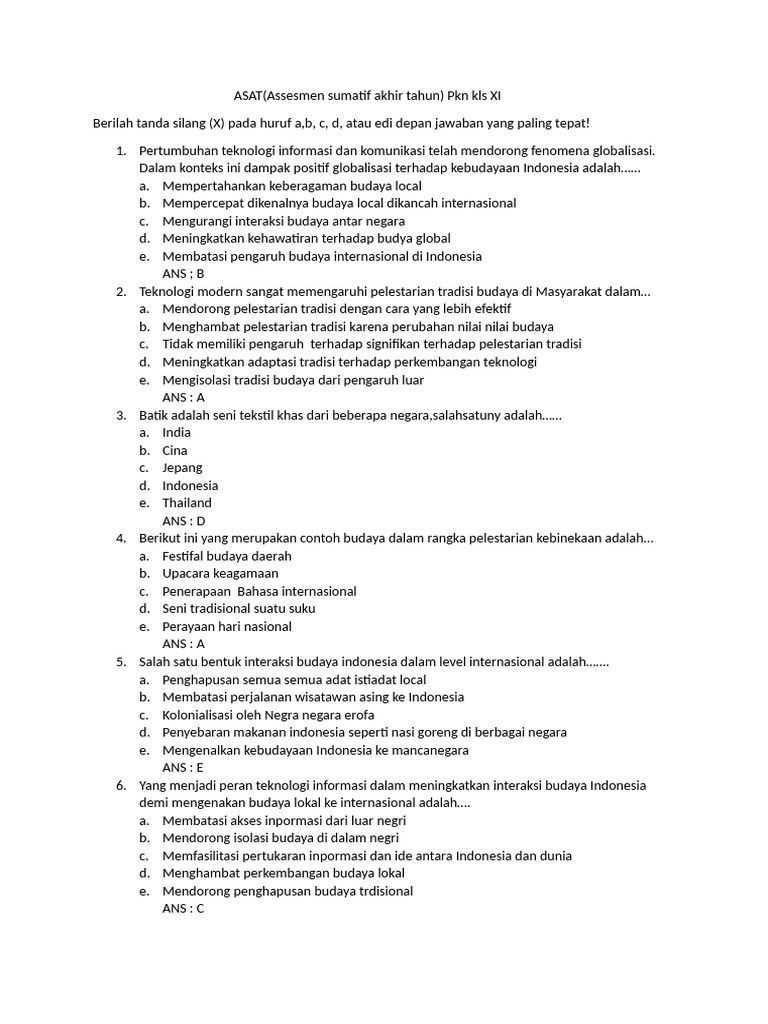 ASAT(Asesmen Kls XI Pkn) | PDF