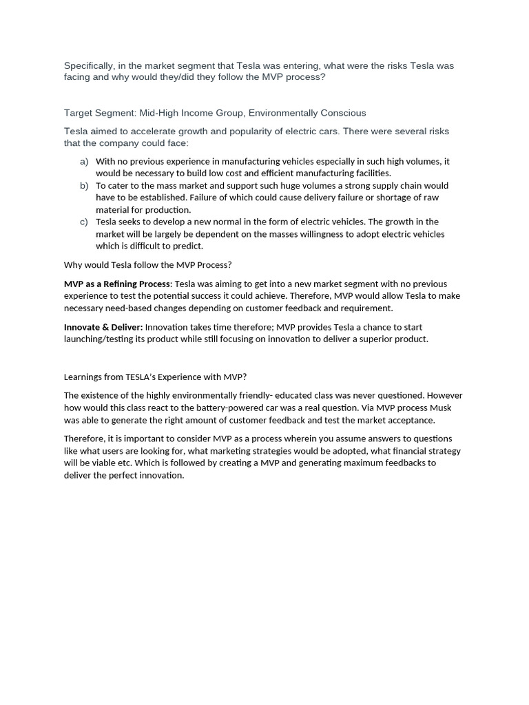 Tesla's MVP Strategy in Lean Manufacturing | PDF