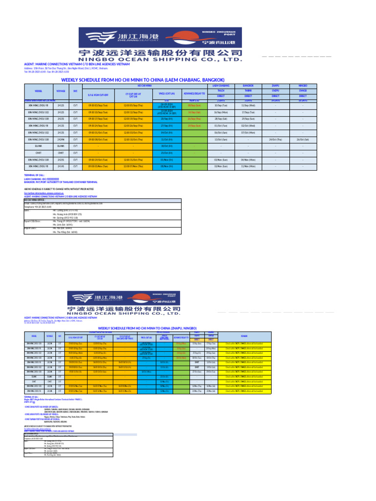 Weekly Shipping Schedule: Ho Chi Minh | PDF | Ho Chi Minh City | Vietnam