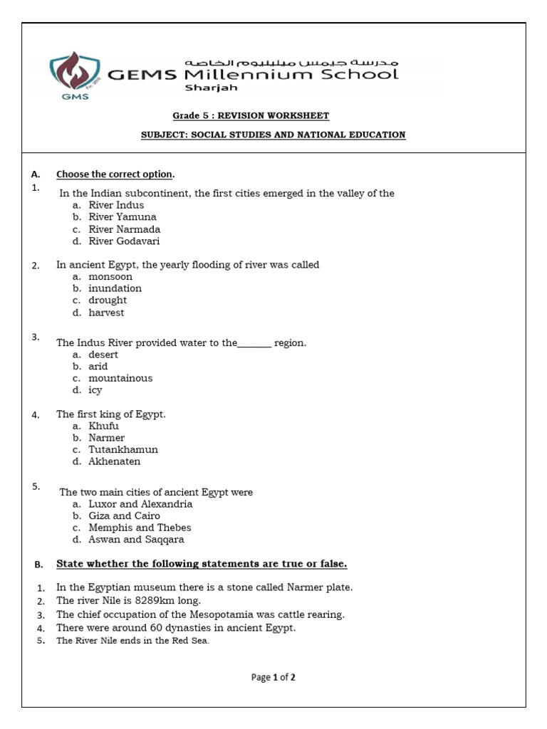 Revision Worksheet - Social Studies and National Education | PDF ...