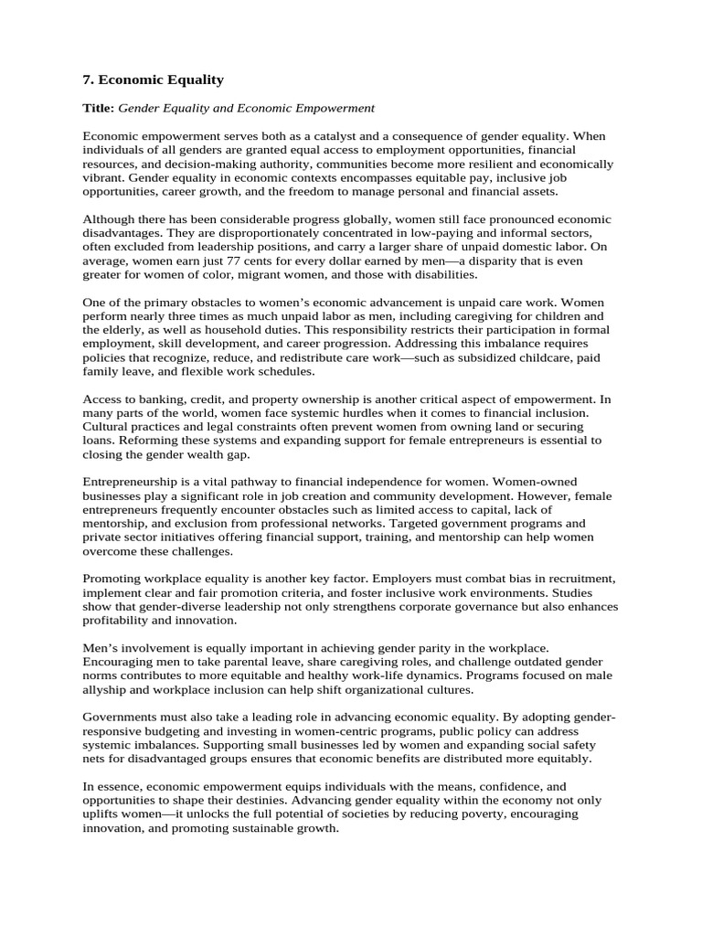 Gender Equality in Economic Empowerment | PDF | Social Exclusion ...
