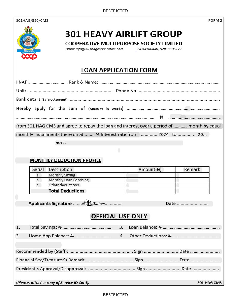 301 HAG Cooperative Loan Application Form | PDF | Liability (Financial ...