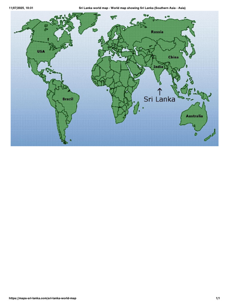 Sri Lanka World Map - World Map Showing Sri Lanka (Southern Asia - Asia) | PDF