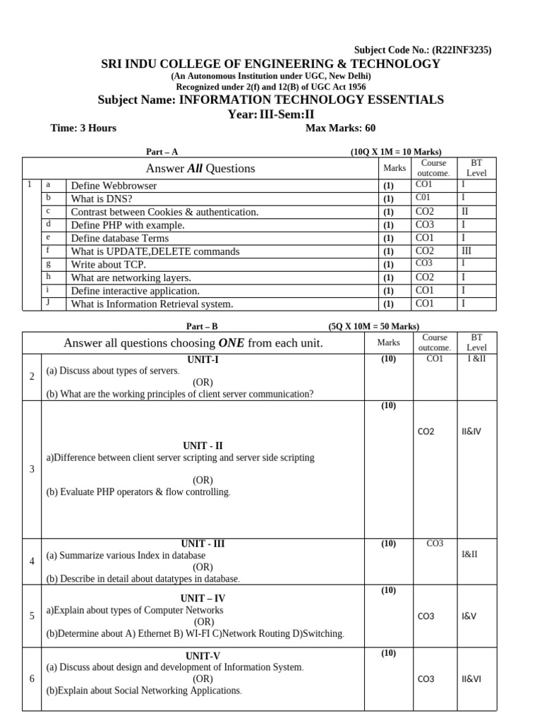 Ite Model Question Paper | PDF | Network Protocols | Computing