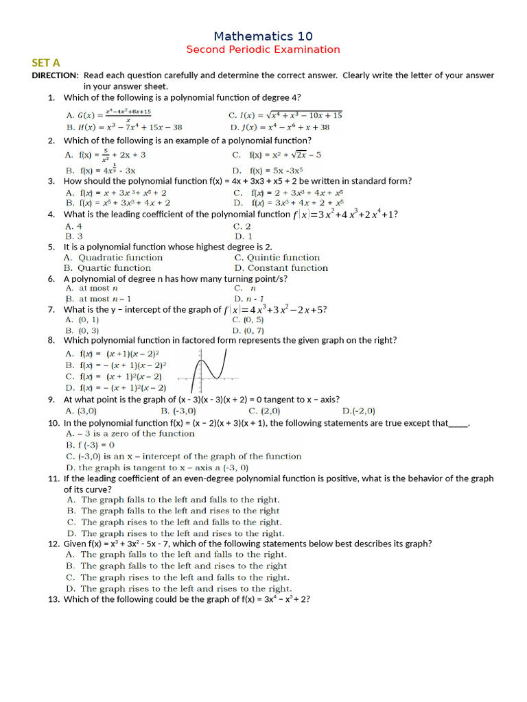 Second Periodic Examination | PDF | Circle | Polynomial